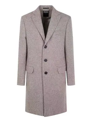Zegna Notched-Lapel Wool Coat Neutrals