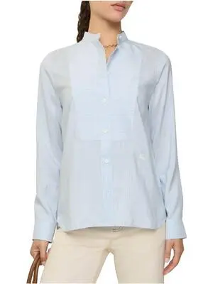Burberry Relaxed Fit Striped Silk Poplin Shirt - Ice Blue/chalk White