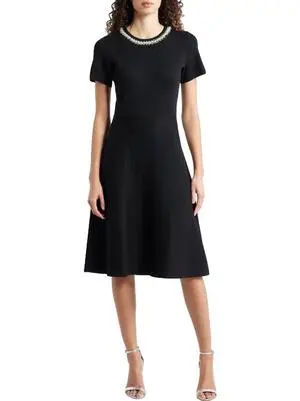 Julia Jordan Embellished Knit Fit & Flare Dress - Black