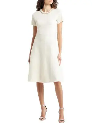 Julia Jordan Embellished Knit Fit & Flare Dress - Cream