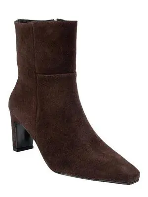 FOREVER & ALWAYS SHOES Kyoto Leather Block Heel Boot - Brown Suede Leather