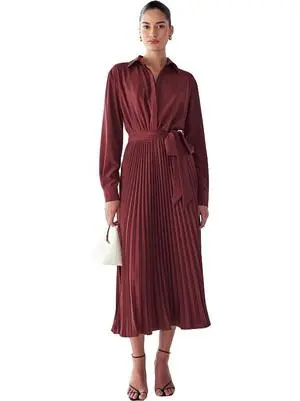 WILLA Mckenzi Midi Blouson Dress - Burgundy
