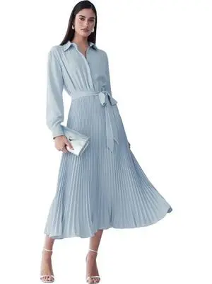 WILLA Mckenzi Midi Dress With Pleated Skirt - Sky
