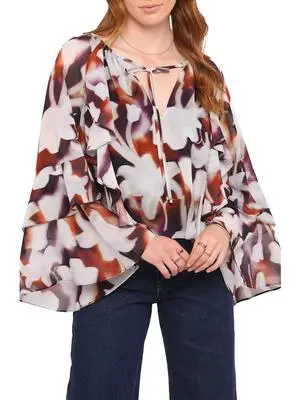 PETAL & PUP Printed Ruffle-sleeve Top - Blurred Floral