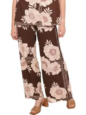PETAL & PUP Bernadine Wide Leg Pants - Brown Floral