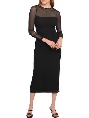 PETAL & PUP Famille Long Sleeve Midi Dress - Black