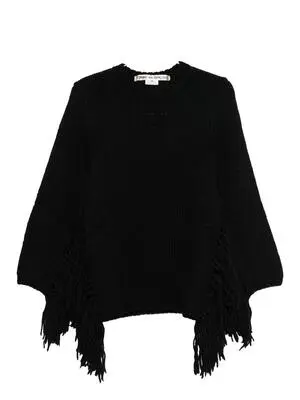 Comme Des Garçons Fringed Trim Long Sleeve Top - Black