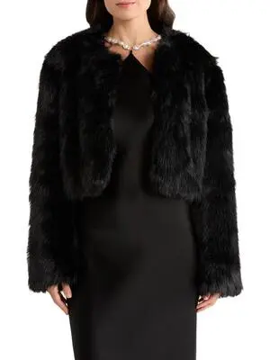 Staud Casimira Crop Faux Fur Jacket - Black
