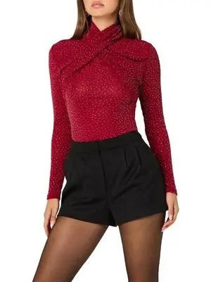 Astr The Label Embellished Shimmer Crossover Top - Wine