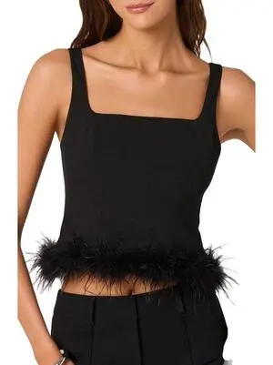 Astr The Label Feather Trimmed Crop Top Black