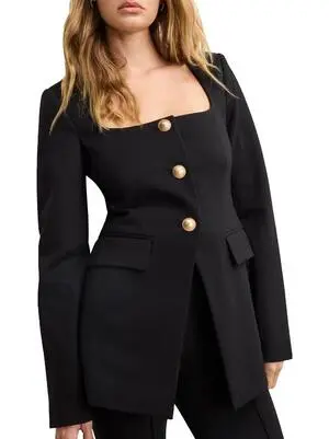 Good American Stretch Ponte Peplum Blazer - Black001