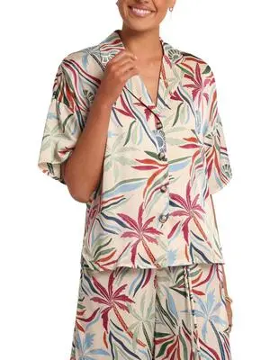 PETAL & PUP Illoura Palm Tree Print Camp Shirt - Tahitian Tide