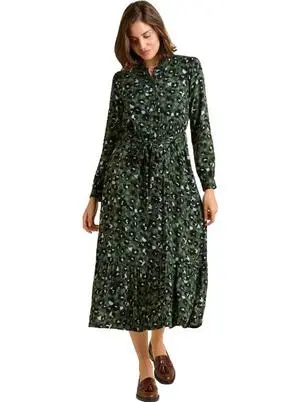 BRAKEBURN Luna Long Sleeve Button Midi Dress - Green