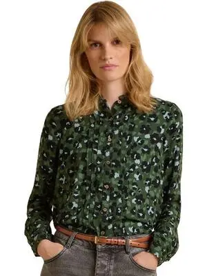 BRAKEBURN Mylla Long Sleeve Leopard Print Shirt - Green