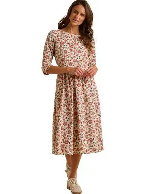 BRAKEBURN Beech Floral Midi Dress With Waist Tie - Cream