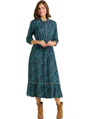 BRAKEBURN Skye Floral Print Midi Shirt Dress - Green