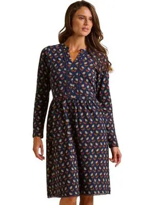 BRAKEBURN Rowan Long Sleeve V-neck Midi Dress - Navy