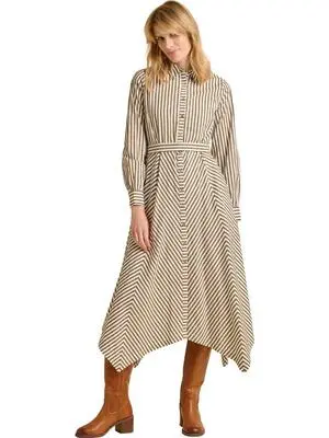 BRAKEBURN Striped Long Sleeve Shirt Midi Dress - Green