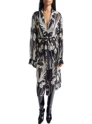 Monse Printed Silk Georgette Wrap Coat - Black
