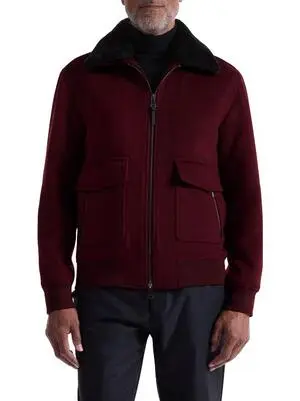 Bugatchi Wool-Blend Bomber Jacket With Detachable Shearling Collar Burgundy