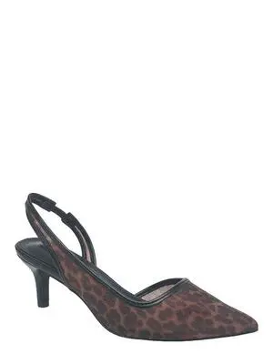 French Connection Quest Slingback Kitten Heel With Animal Print Mesh - Leopard