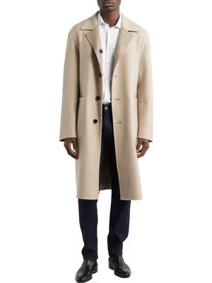 BOSS Virgin Wool & Cashmere Reversible Coat - Open Beige
