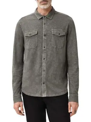 John Varvatos Arvon Knit Organic Cotton Snap-up Western Shirt - Seal Grey