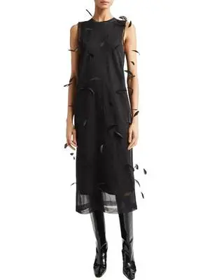 JIL SANDER Feather Appliqué Layered Shift Dress - Black