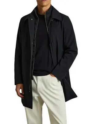 REISS Logan Water-resistant Overcoat With Removable Funnel Neck Insert - Navy