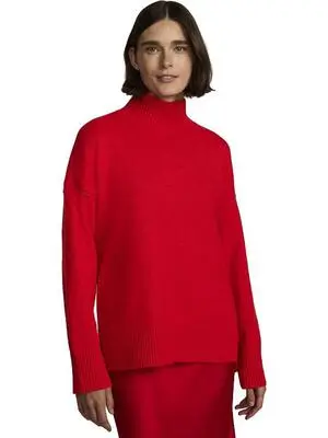 LANDS' END Split Hem Turtleneck Sweater Compass Red