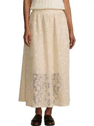LANDS' END Sequin Lace Midi Skirt - Champagne Rose