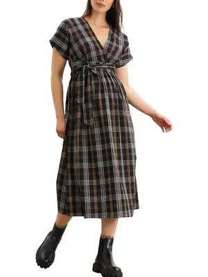Hatch Autumn Plaid Carolina Dress - Black Multi Plaid