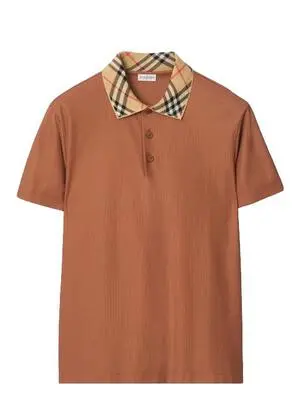 Burberry Evan Check Collar Cotton Piqué Polo - Ginger Brown
