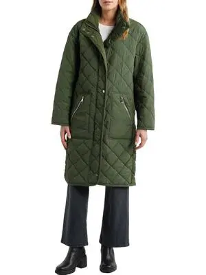 Bernardo Quilted Long Coat - Olive