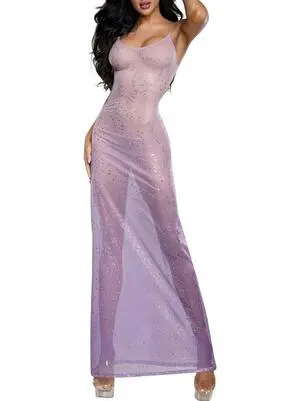 DREAMGIRL Ombré Glitter Mesh Nightgown - Lilac