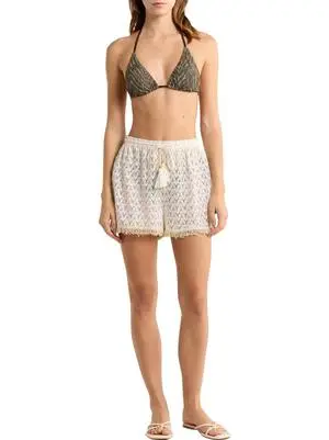 Ramy Brook Mina Zigzag Cover-up Shorts - White/gold Zig Zag
