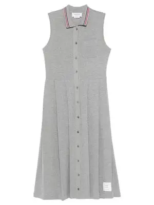 Thom Browne Sleeveless Pleated Bottom Polo Dress - Grey