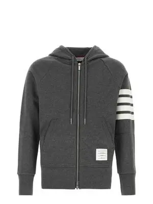 Thom Browne Classic Loopback Full Zip Hoodie With Engineered 4 Bar - Grey