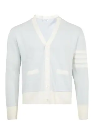 Thom Browne Textured Striped Stitch Relaxed Fit V-neck Cardigan - Blue