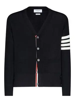 Thom Browne Classic 4 Bar Merino Wool V-neck Cardigan - Black