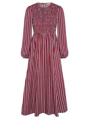 OMNES Saint Striped Cotton Midi Dress - Blue Brown Stripe