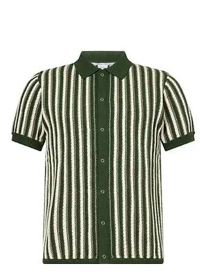 PERCIVAL Collins Striped Knitted Polo Shirt - Green