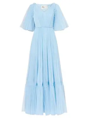 Huishan Zhang X Disney Josephine Plissé Woven Maxi Dress - Blue