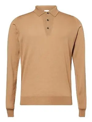 John Smedley Knitted Long-sleeve Wool Polo Top Xxl - Nutmeg