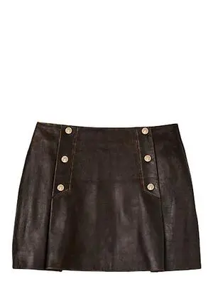 Sandro Aged Double-breasted Leather Mini Skirt - Brown