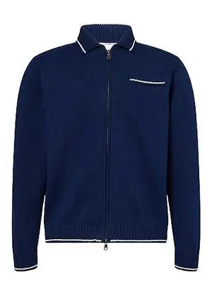 PERCIVAL Striped-trim Knitted Cardigan - Navy