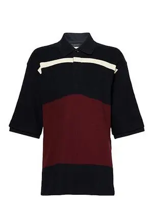 Bottega Veneta Striped Cotton-knit Polo Top - Navy/burgundy/quinoa