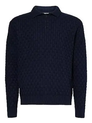 PERCIVAL Arch Basket-weave Knitted Jumper - Navy