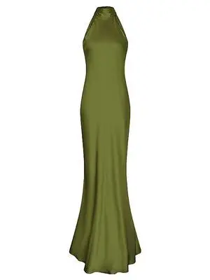 OMNES Milos High-neck Satin Maxi Dress - Pear Green