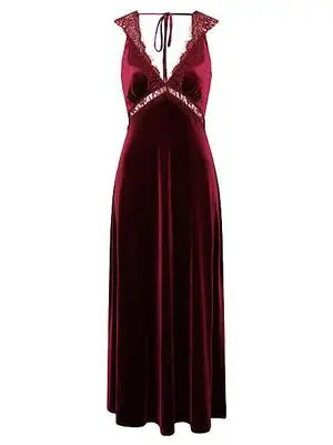 OMNES Lace-trim Velvet Midi Dress - Deep Wine